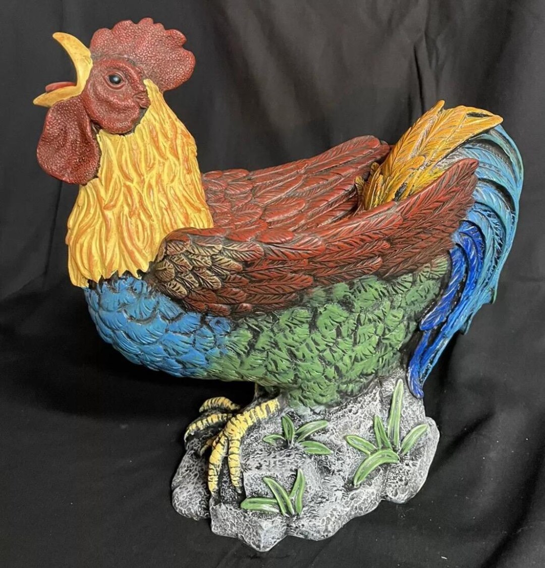BEAUTIFUL! Heavy Lg. Rooster Figurine Bright Colorful Approx 11x 11 ...