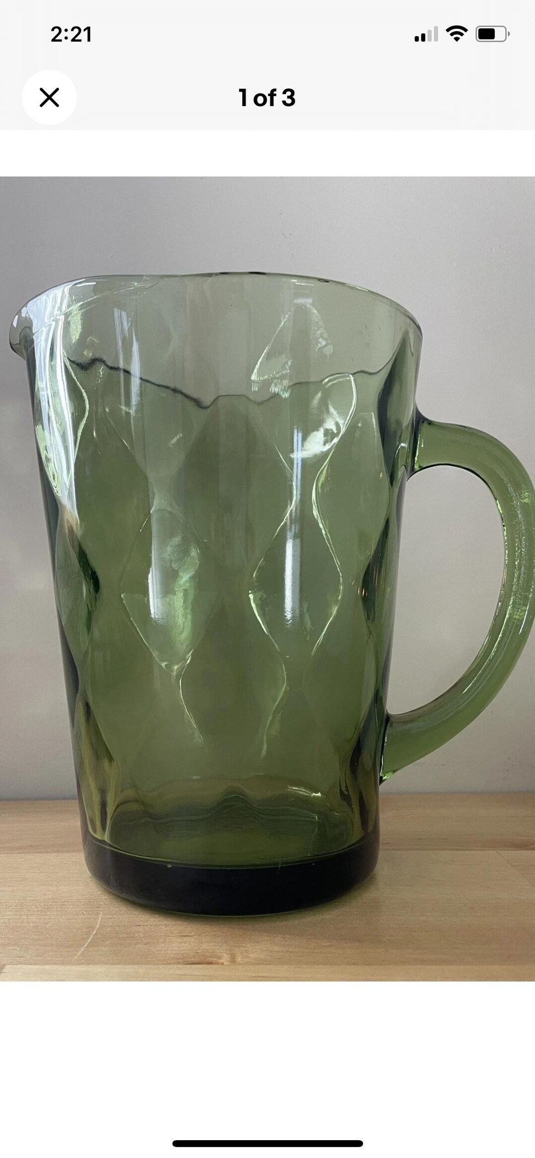 Vintage Green Depression Glass Pitcher Diamond Pattern Glass Handle ...