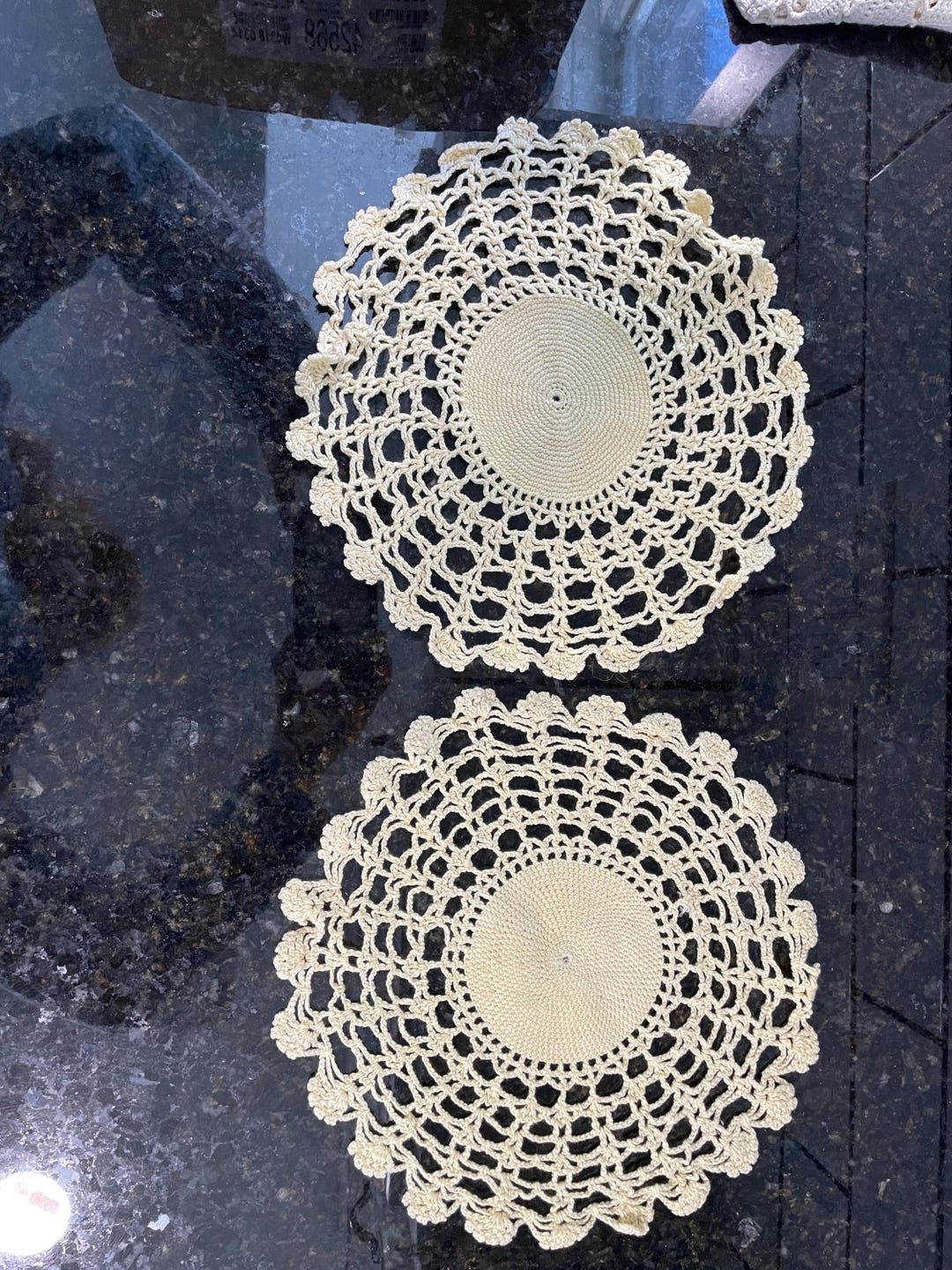 Vintage Yellow Handmade Crochet Doilies. Set of 2. Cottage Core, Granny ...