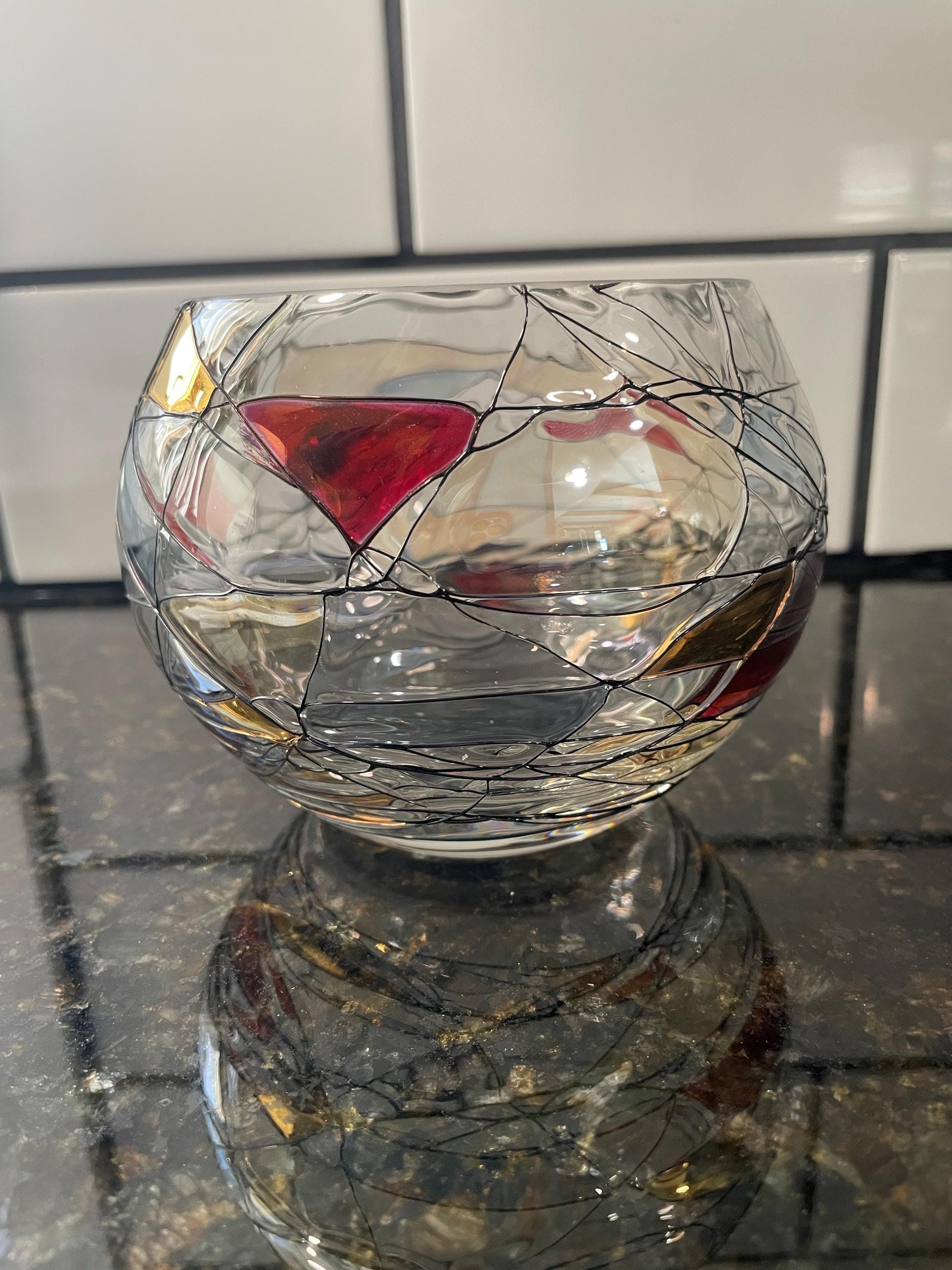 Retired! Homco Partylite Mosaic Calypso Candle Holder Stain Glass Bowl ...