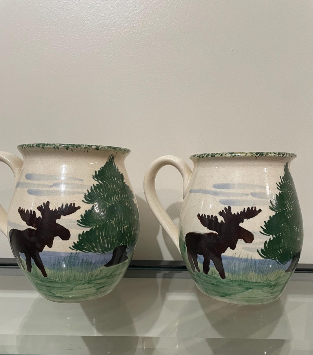 Two Patton Handmade Hand Painted Stoneware Pottery Moose Costa Mesa ...