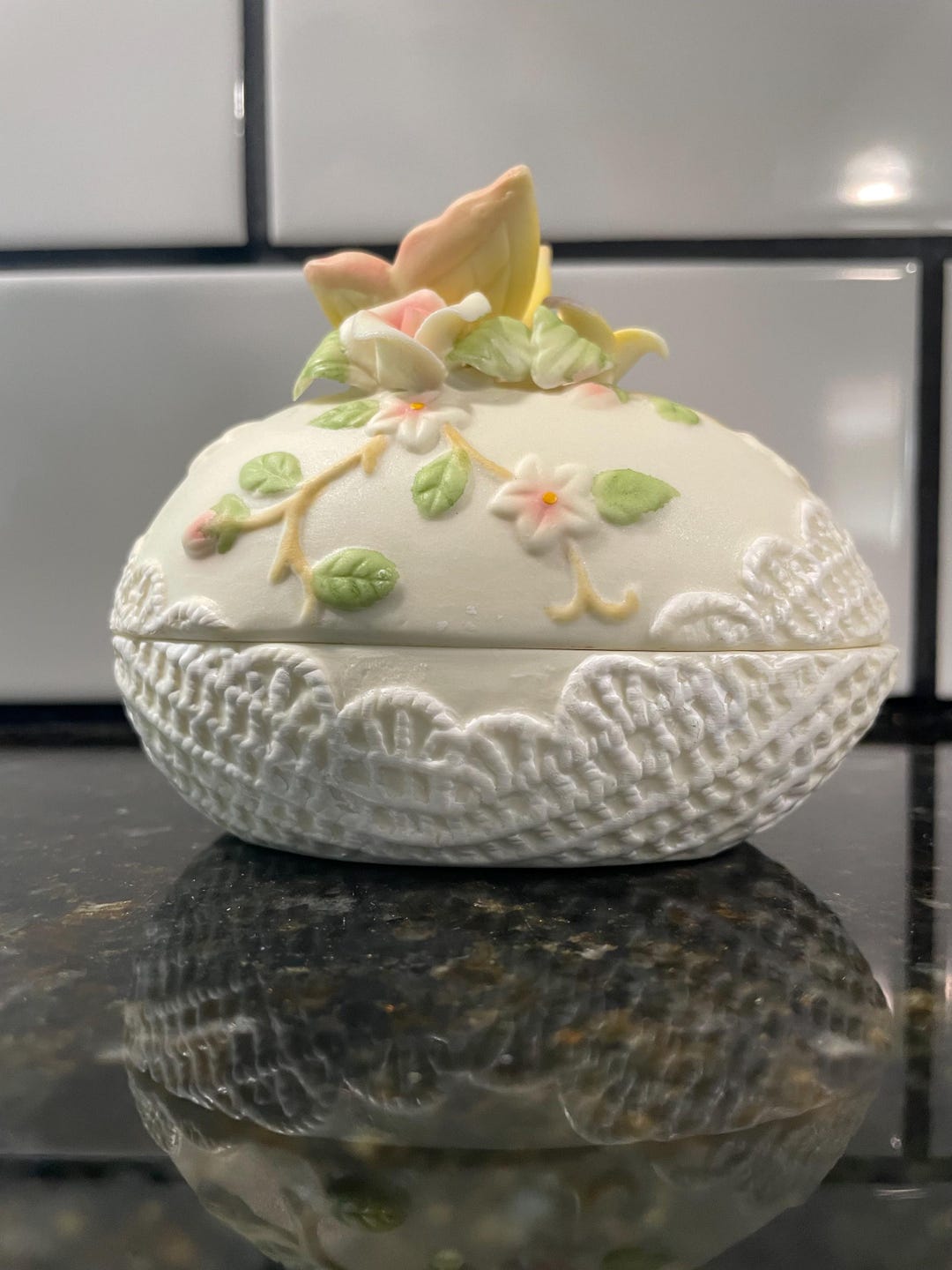 Vtg. Lefton Porcelain Capodimonte Handpainted Butterfly & Rose Egg ...