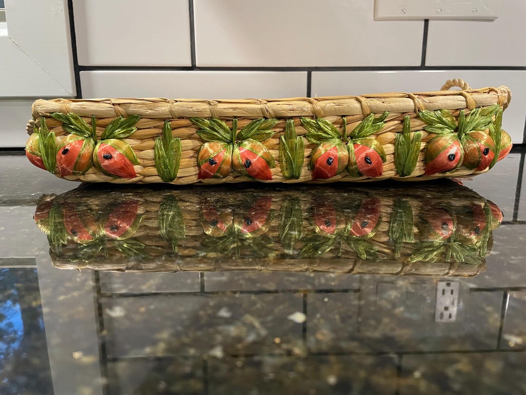 Vtg. Boho Wicker (pyrex) Casserole Carrier/holder Raffia Lined Basket ...
