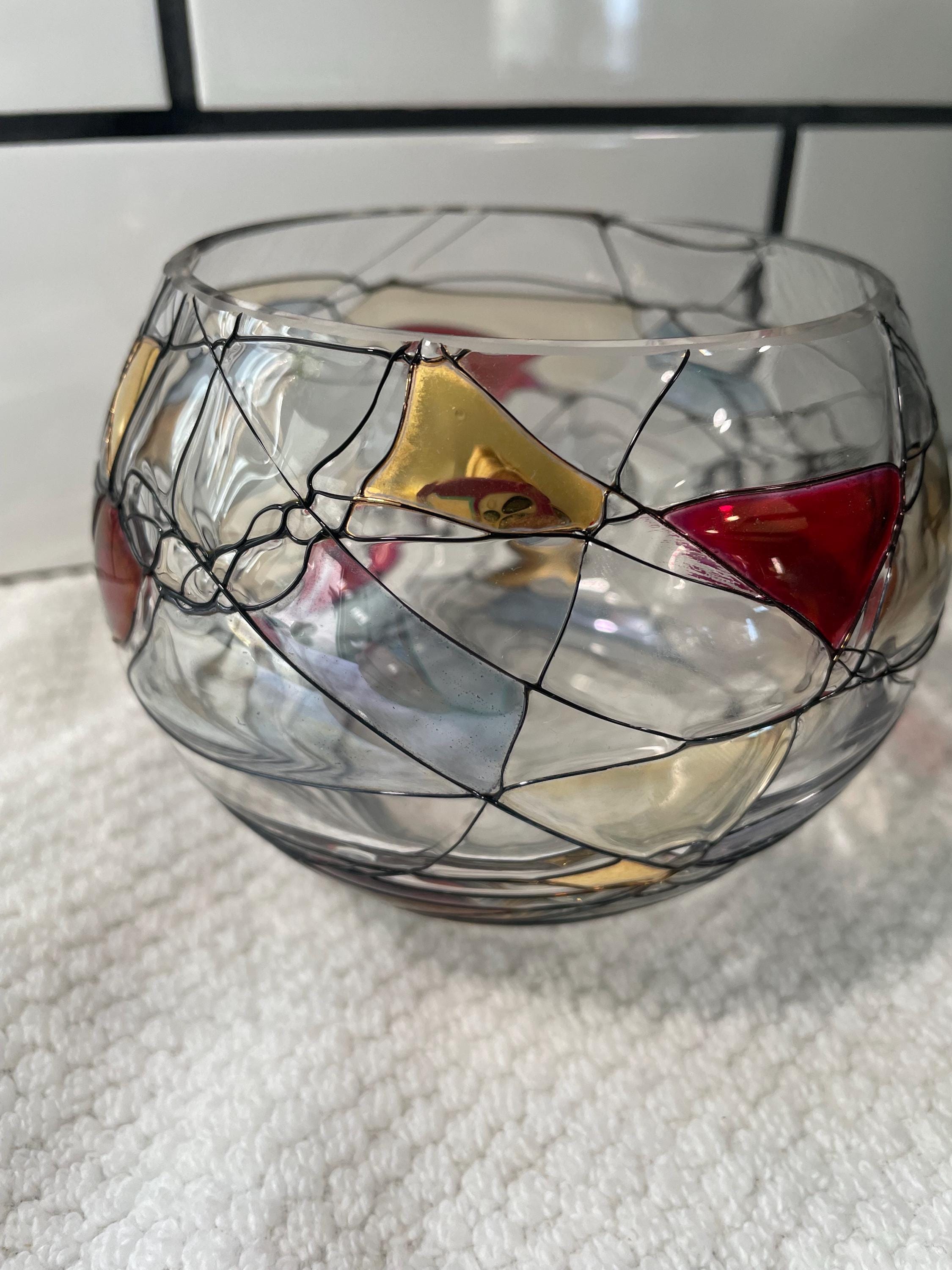 Retired! Homco Partylite Mosaic Calypso Candle Holder Stain Glass Bowl ...