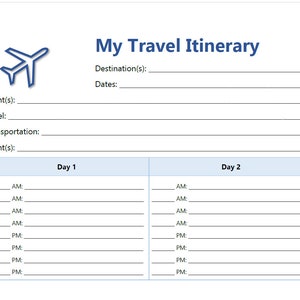 Travel Itinerary Template (word Doc) - Etsy