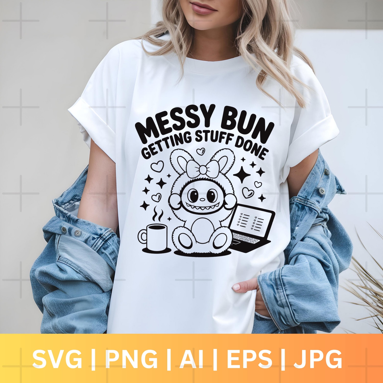 Labubu Messy Bun Getting Stuff Done SVG | Cute Monster Mom Life Digital ...