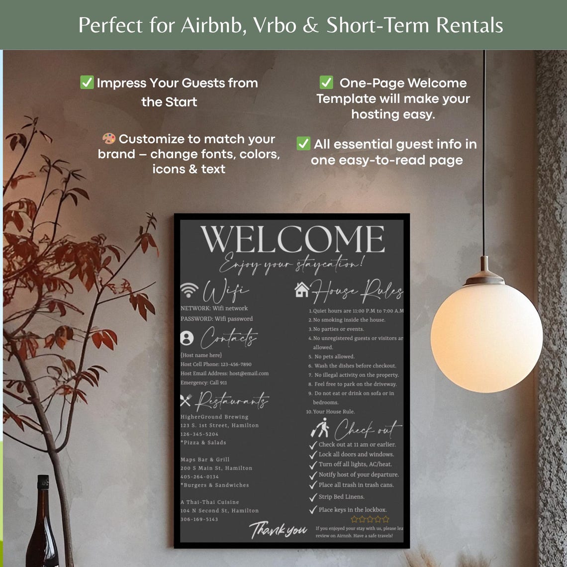 Airbnb Welcome Sign Template, Welcome Guide Airbnb, Airbnb Sign, Airbnb ...