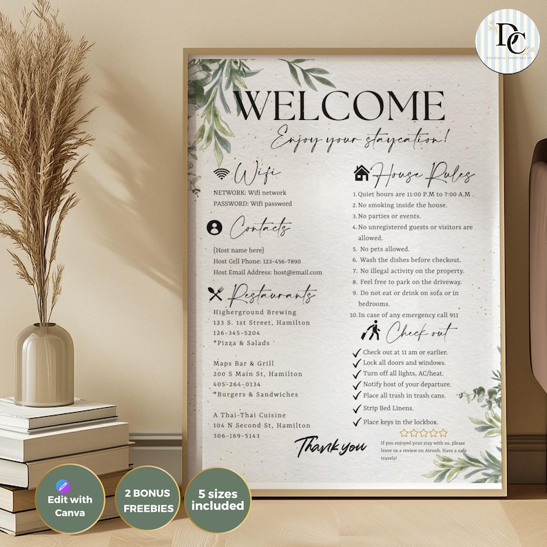 Airbnb Welcome Sign Template | Editable Canva Host Poster | Vacation ...