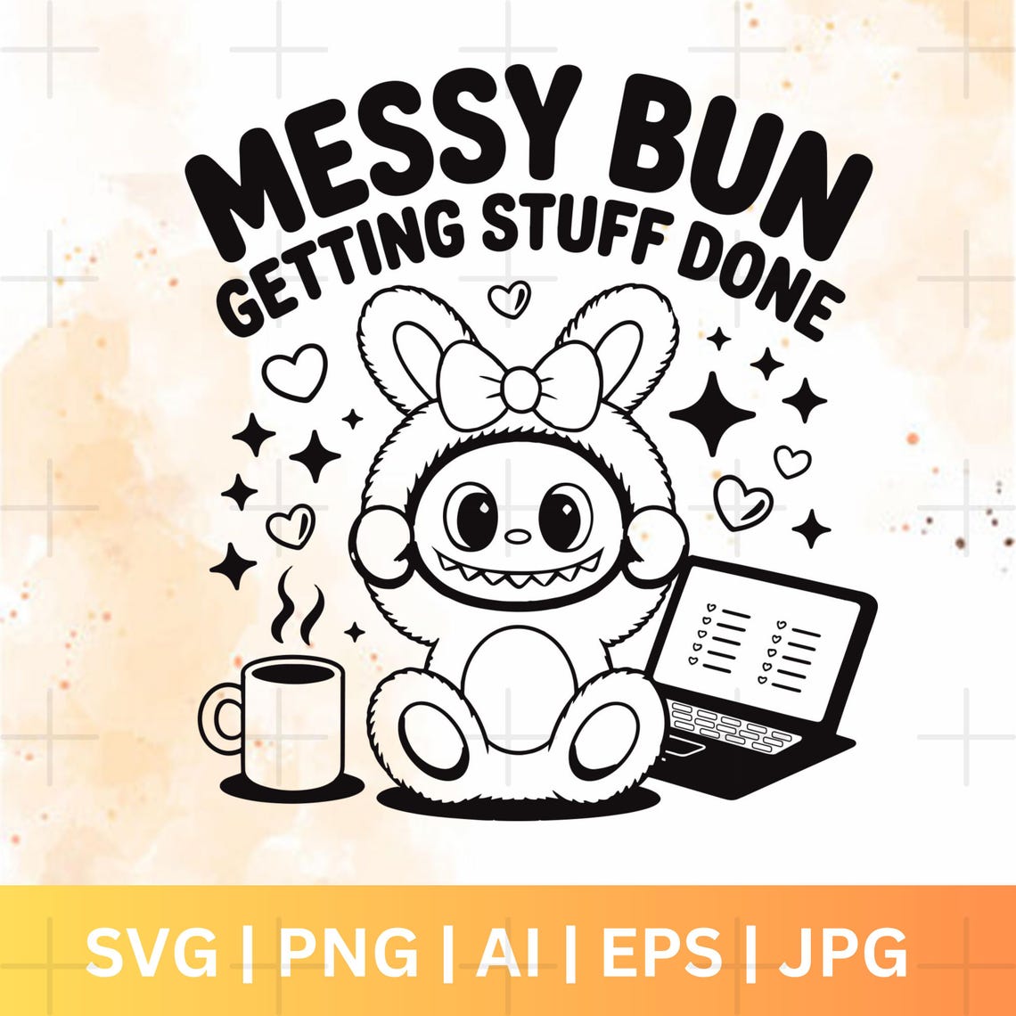 Labubu Messy Bun Getting Stuff Done SVG | Cute Monster Mom Life Digital ...