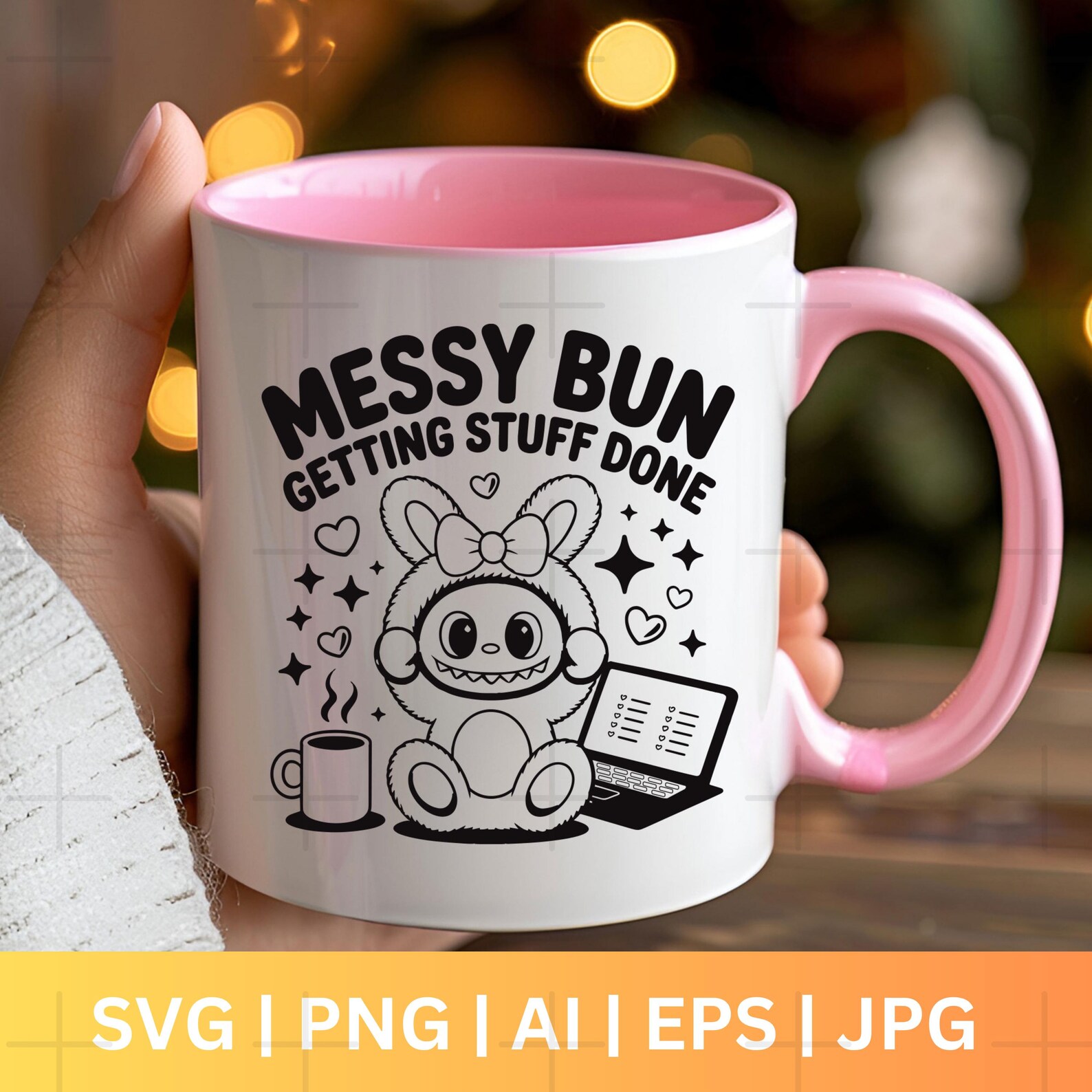 Labubu Messy Bun Getting Stuff Done SVG | Cute Monster Mom Life Digital ...