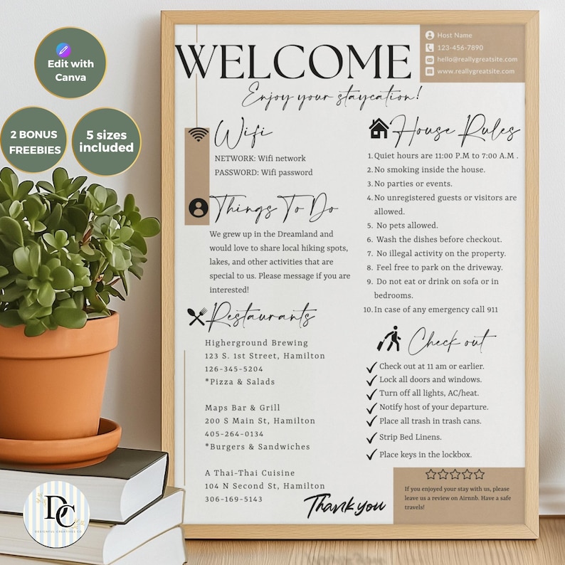 Editable Airbnb Welcome Sign Template | Printable Guest Info Sheet ...