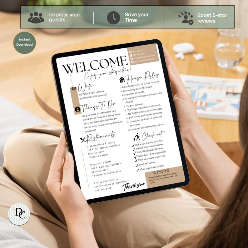 Editable Airbnb Welcome Sign Template | Printable Guest Info Sheet ...
