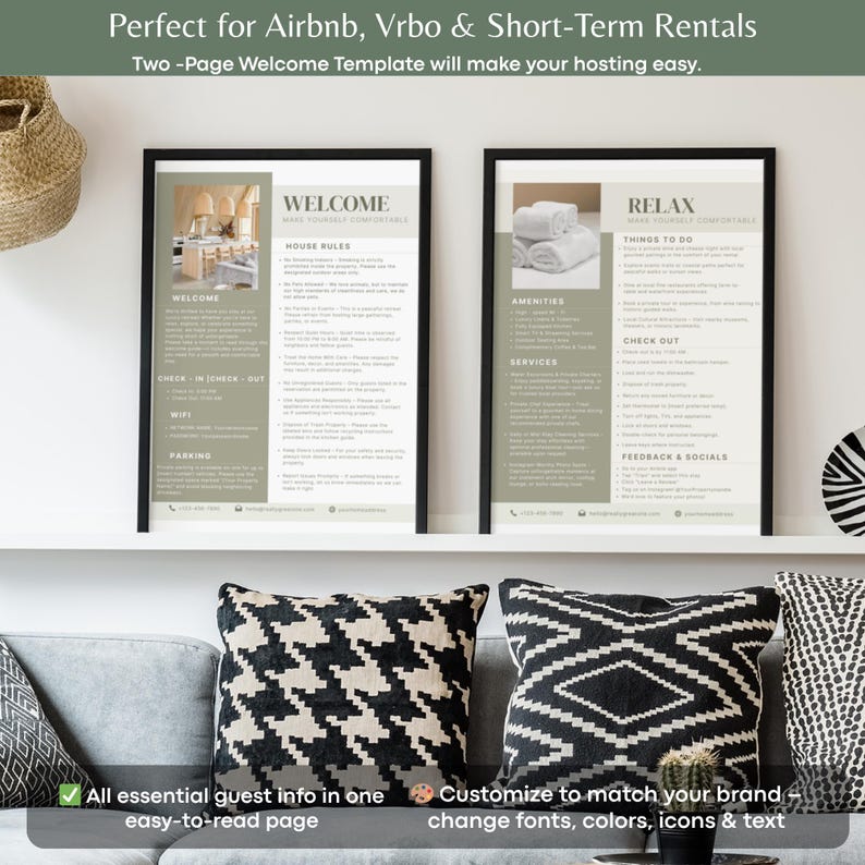 Airbnb Welcome Sign Template – Printable Vacation Rental Guide, VRBO ...