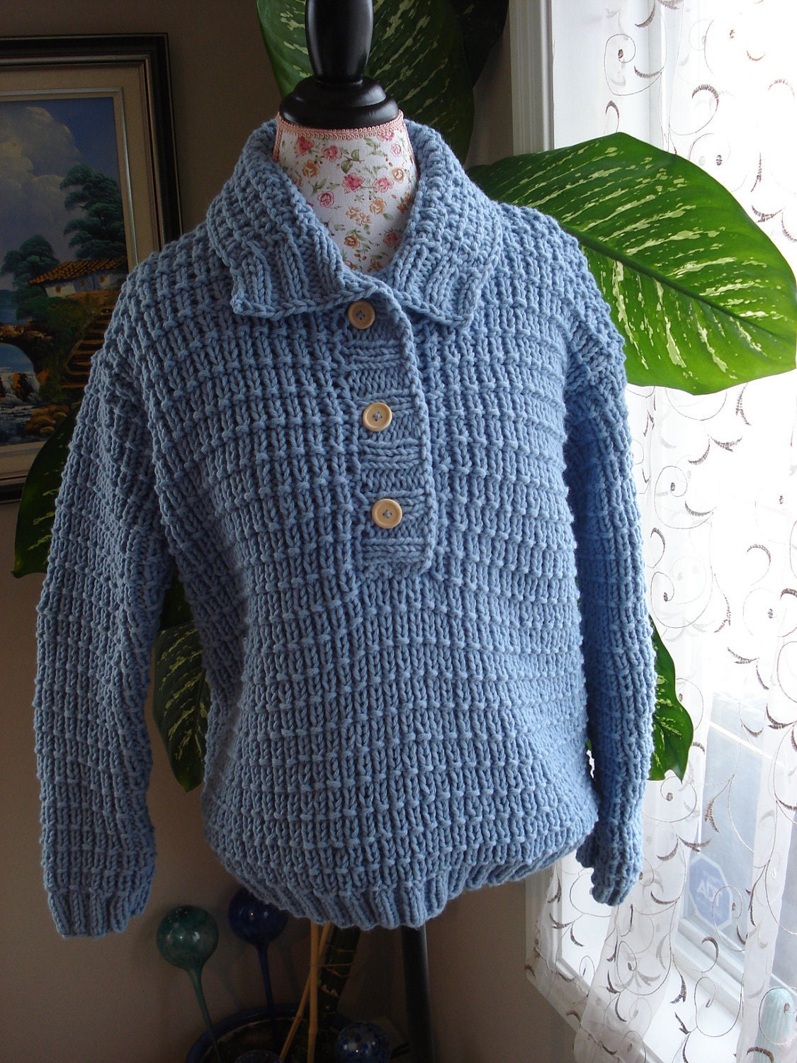 Ready to Ship Winter Icy Blue Knit Sweater/jumper, Chunky Wool Pullover ...