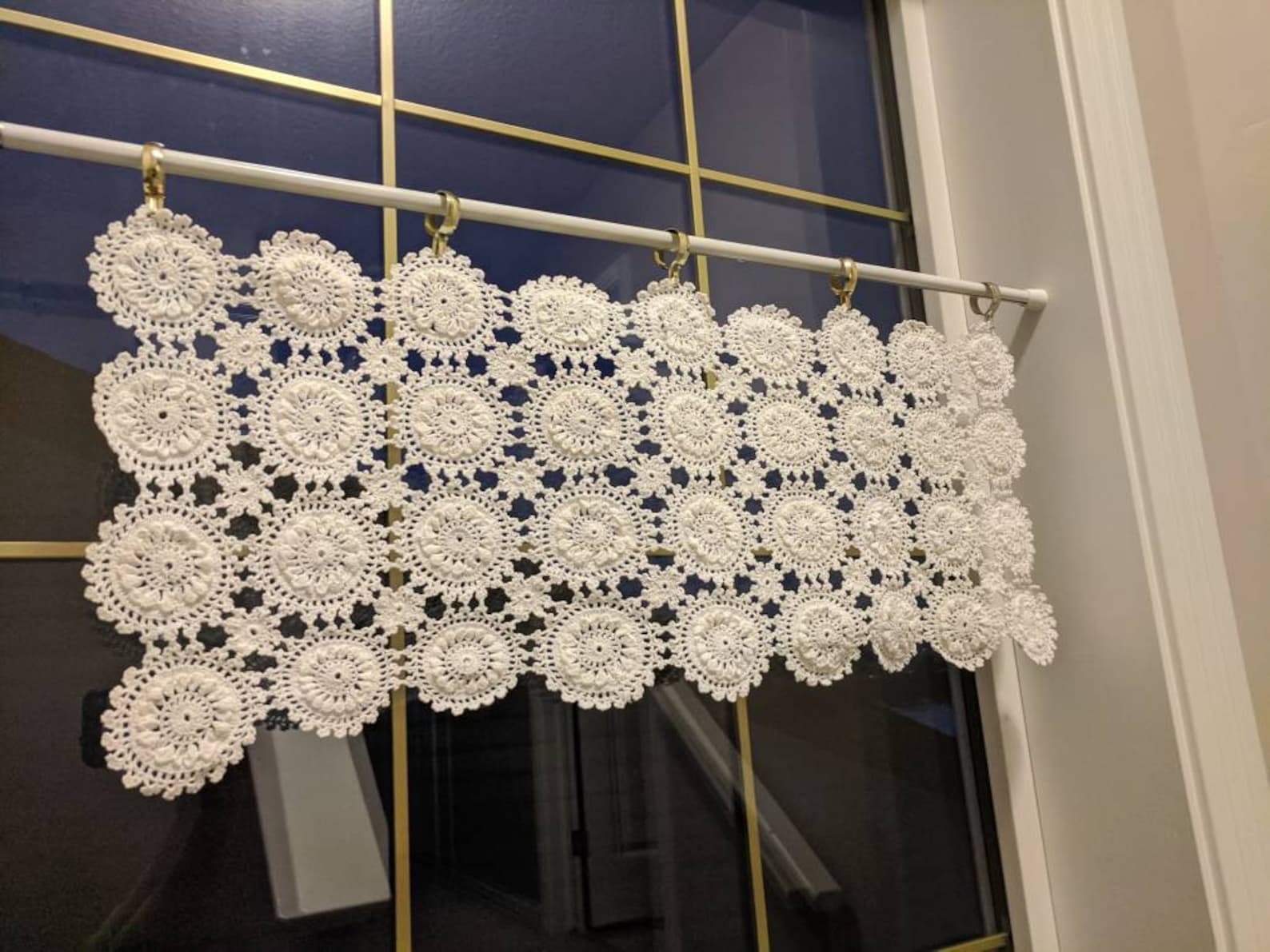 White Cotton Crocheted Window Piece/curtain Motifs of Handmade Crochet ...