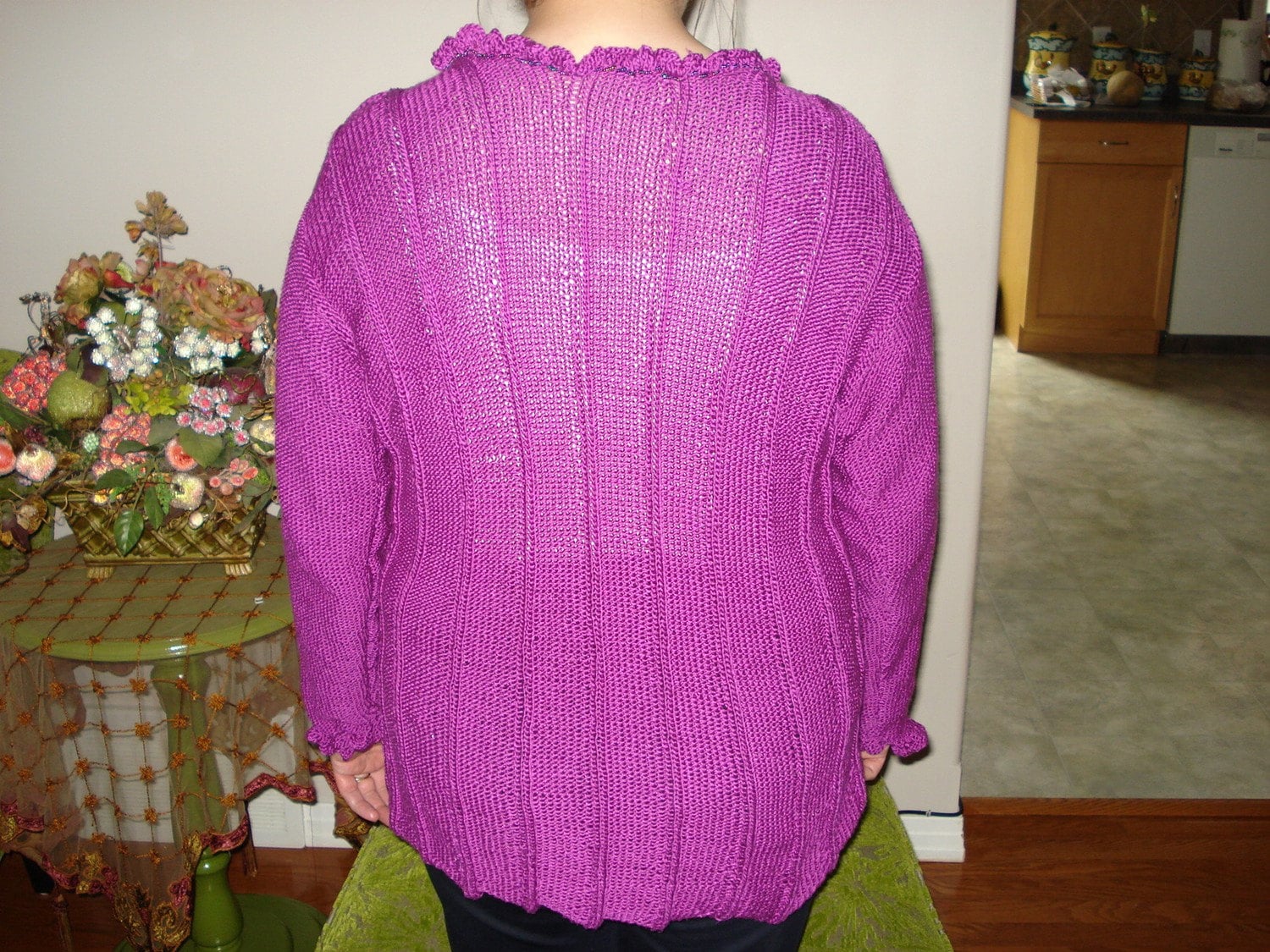 Handmade Knit 100% Rich Purple With Beaded Mulberry Silk Sweater for ...