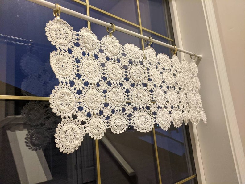 White Cotton Crocheted Window Piece/curtain Motifs of Handmade Crochet ...