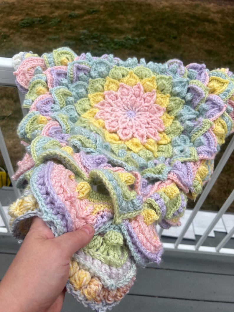 Handmade Crochet Lotus Flower Blanket: 32