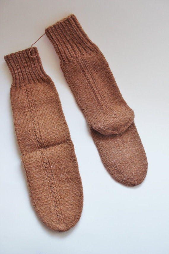 Handmade Knit Brown Unisex Winter Acrylic Socks Warm Winter - Etsy Canada