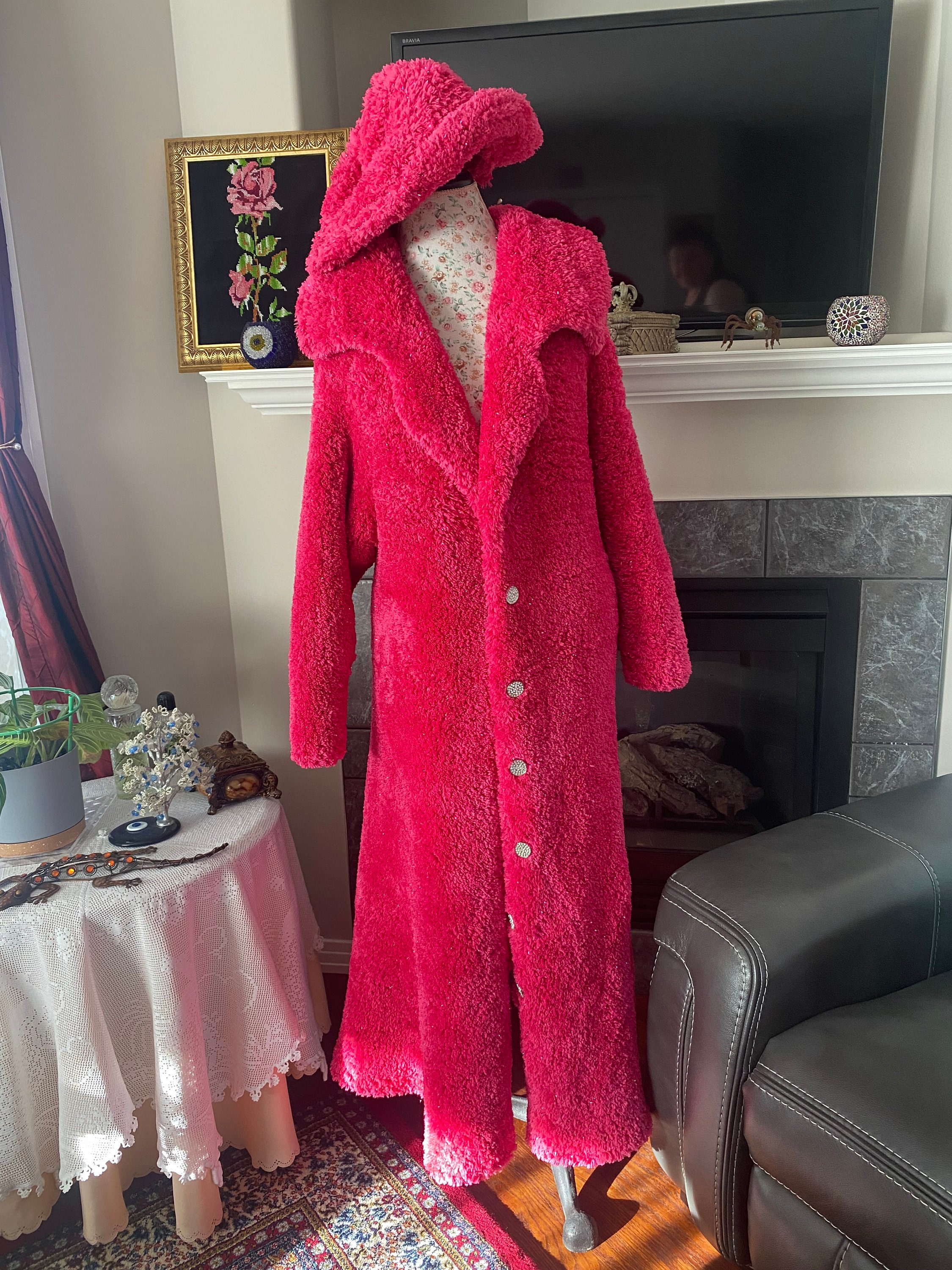 Handmade Knit Fuzzy Cardigan: Shaggy Long Sleeve Polyester Coat - Etsy ...
