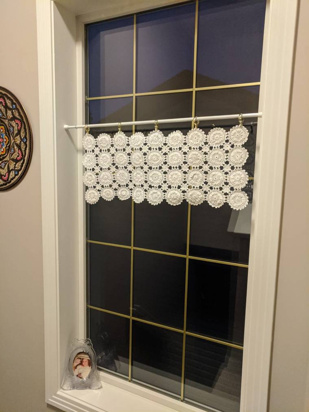 White Cotton Crocheted Window Piece/curtain Motifs of Handmade Crochet ...