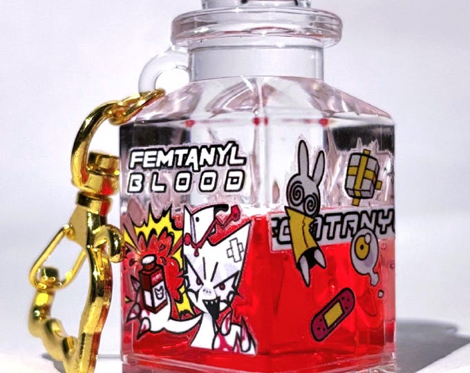 READ DISCLAIMER | FEMTANYL Liquid Bottle Blood Keychain - Etsy