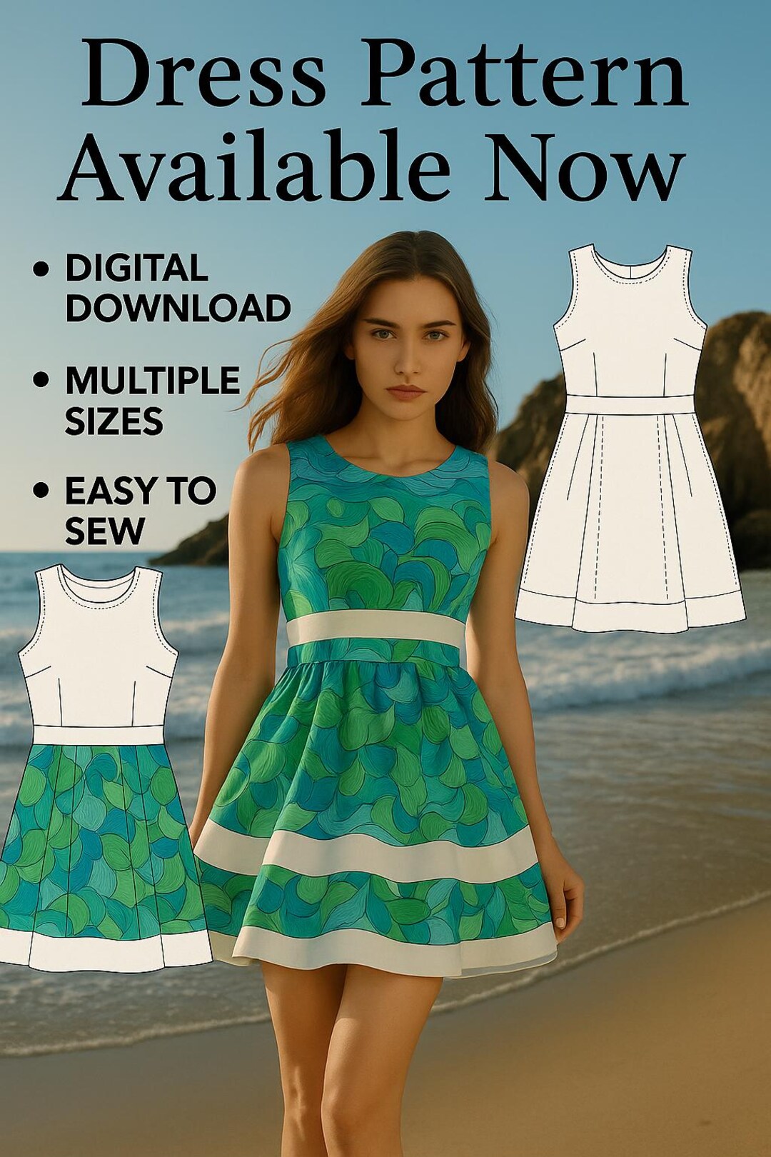 Easy Dress Sewing Pattern PDF - Beginner DIY Dress Tutorial - Includes ...