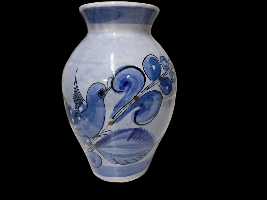 Hand Painted Beautiful Blue Bird Pottery Vase Made in Mexico Tonala - Etsy
