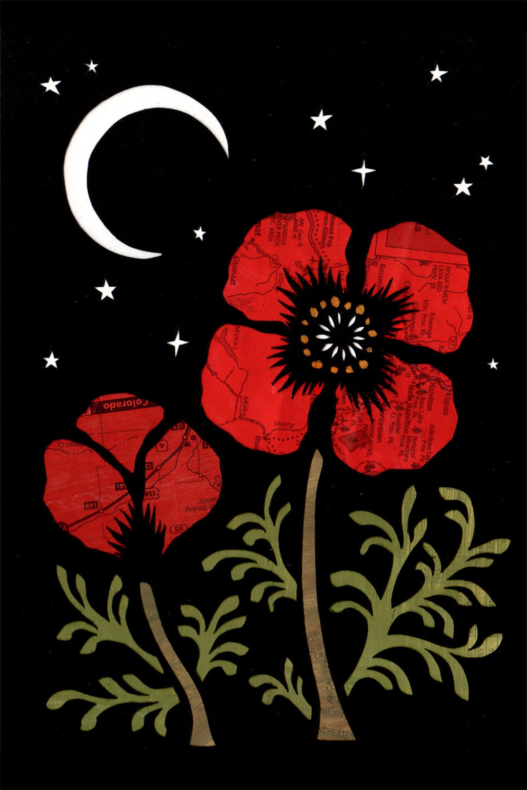 Poppy Moon - 5 X 7 Inch Cut Paper Art Print - Etsy