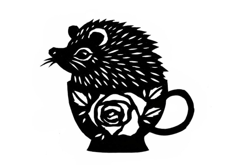 Hedgie in A Teacup Cut Paper Art Print - Etsy