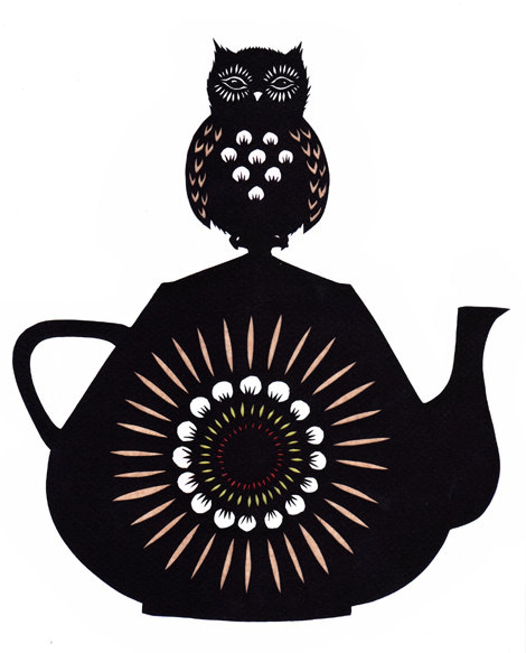 Little Owl on a Teapot 8 X 10 Inch Cut Paper Art Print - Etsy