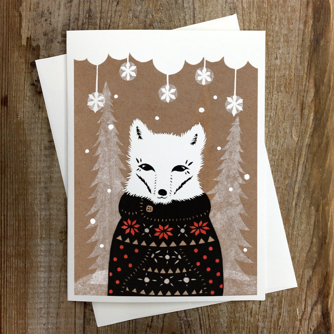 Winter Fox - Greeting Card Blank Inside Holiday Christmas Solstice ...