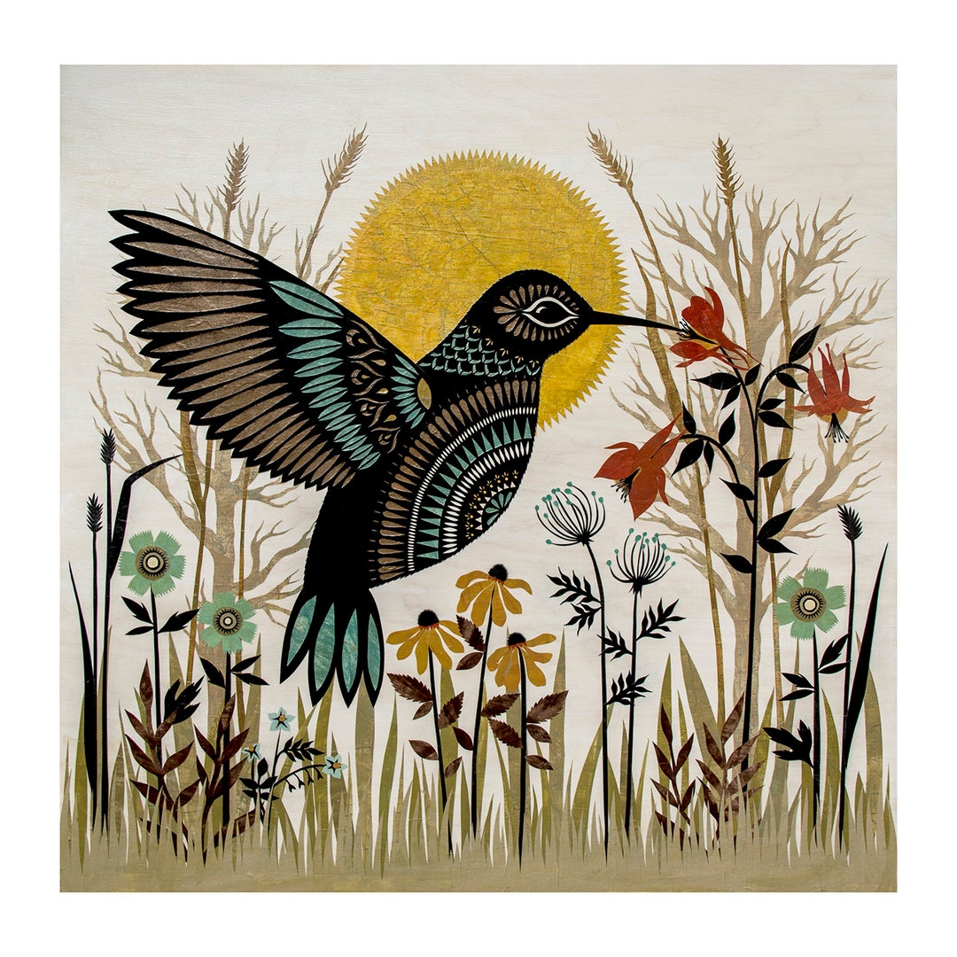 Humming in the Garden - 8 X 8 Inch Cut Paper Art Print - Etsy
