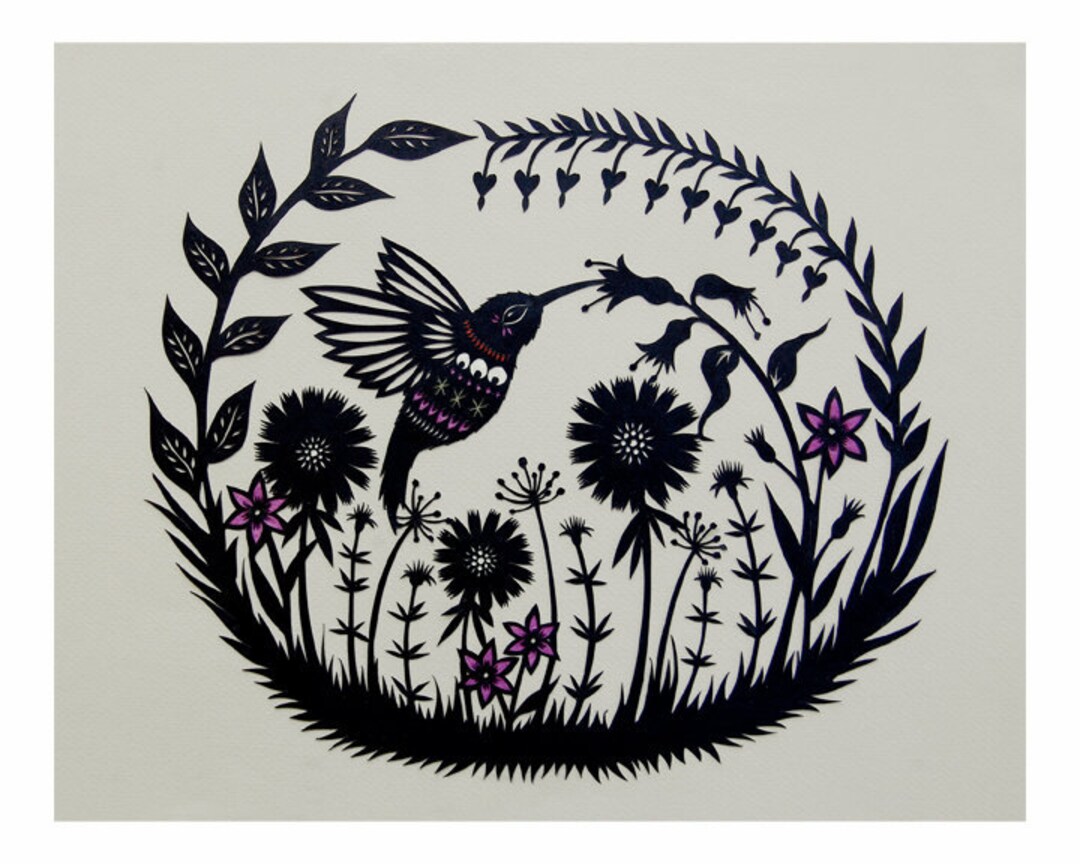 Hummingbird Garden Cut Paper Art Print - Etsy