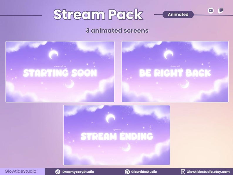Cozy Moonlight Stream Overlay Pack – Animated Twitch Screens, Overlays ...
