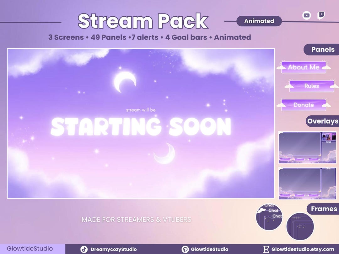 Cozy Moonlight Stream Overlay Pack – Animated Twitch Screens, Overlays ...