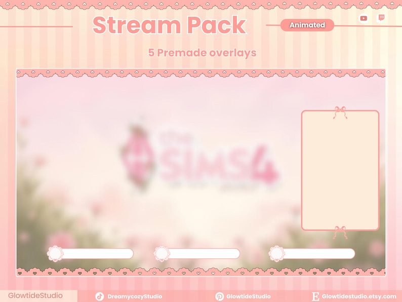 Coquette Stream Overlay Pack Animated | Twitch Overlay Pink Pastel ...