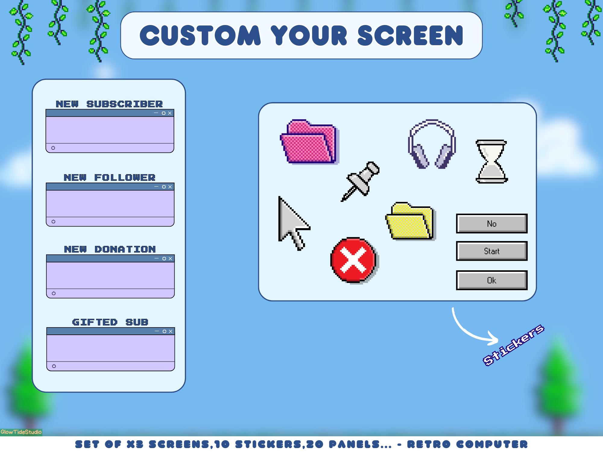 Retro Pixel Computer Overlay Pack | Streamlabs Blue Nostalgic Twitch ...