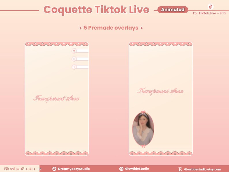Coquette Pink Bow Tiktok Live Overlay Pack – Animated Stream Screens ...