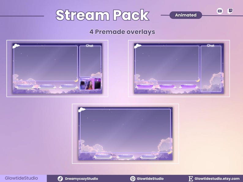 Cozy Moonlight Stream Overlay Pack – Animated Twitch Screens, Overlays ...