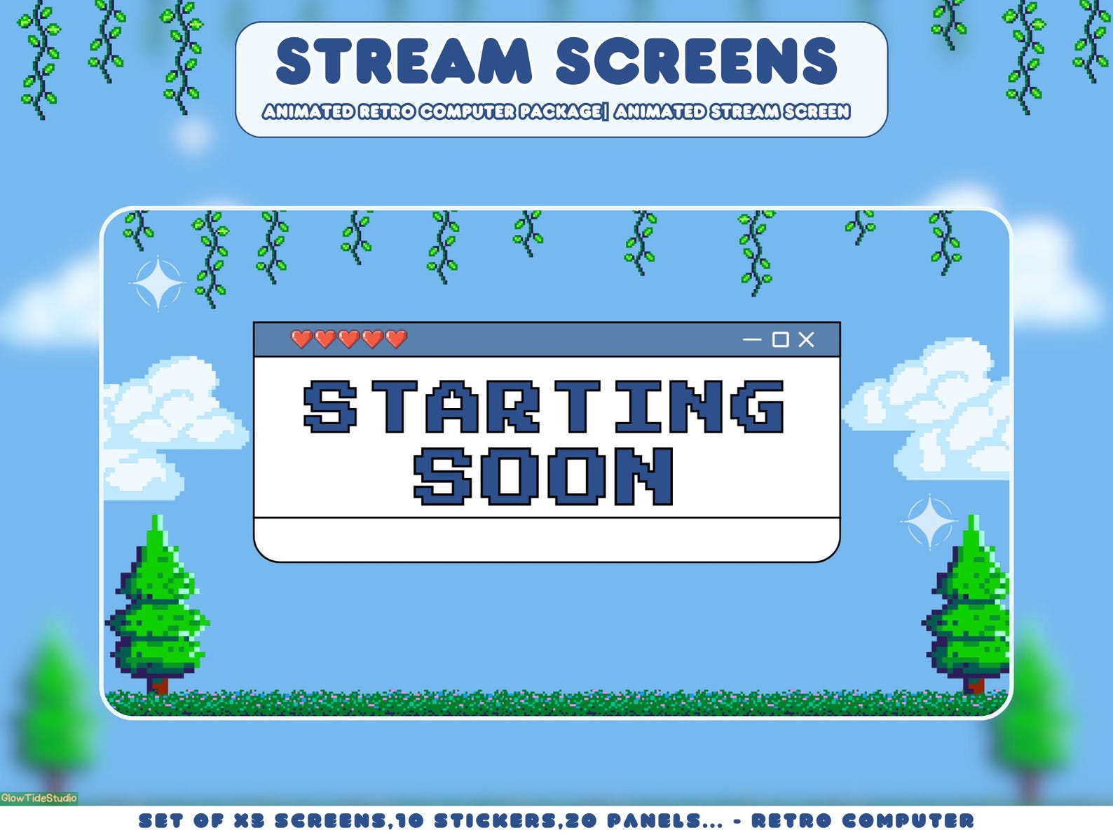 Retro Pixel Computer Overlay Pack | Streamlabs Blue Nostalgic Twitch ...