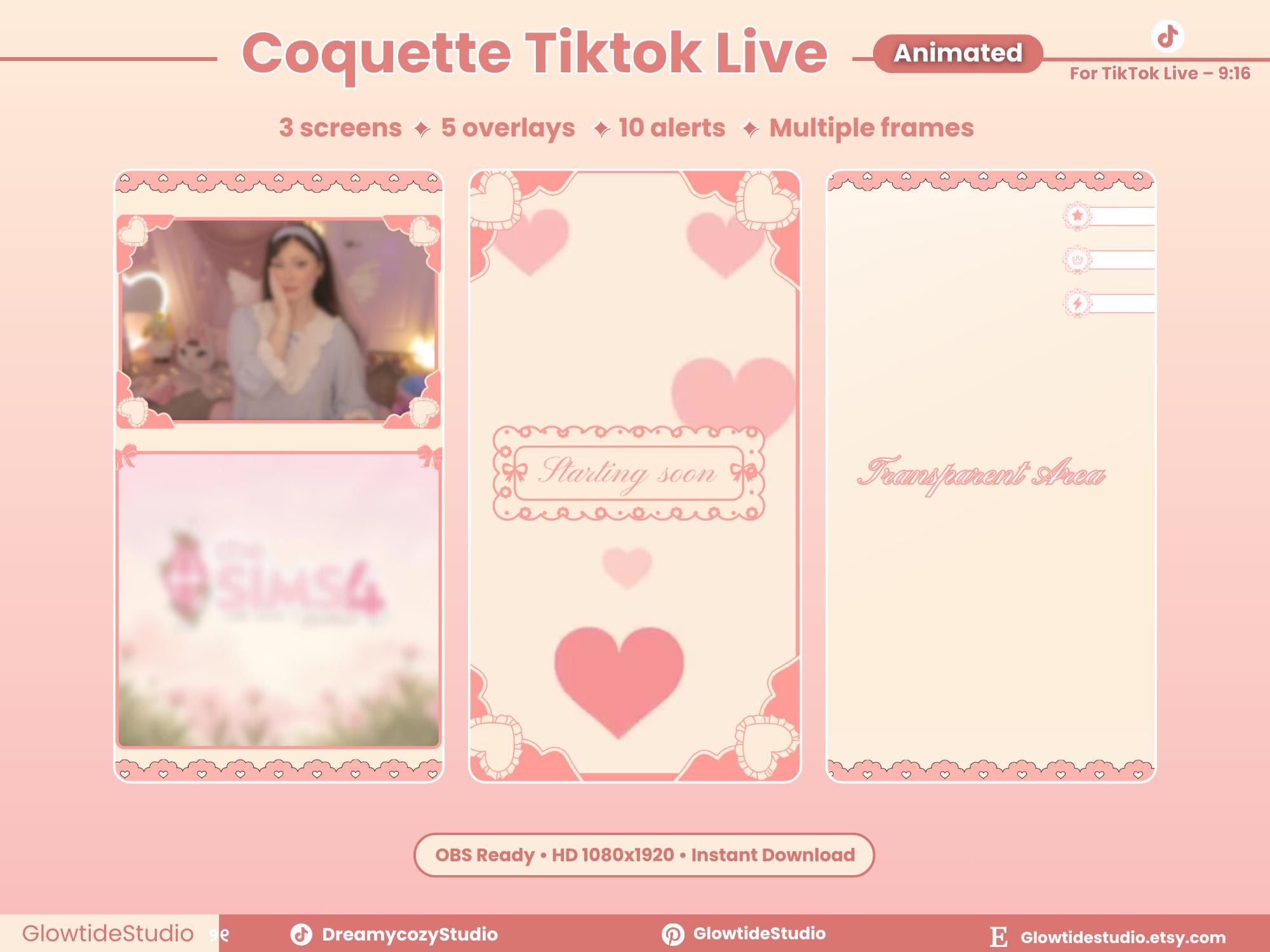 Coquette Pink Bow Tiktok Live Overlay Pack – Animated Stream Screens ...