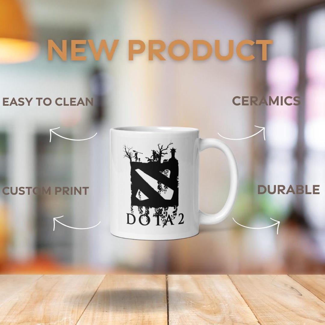 Dota 2 Ceramic Mug Official Logo Gamer Gift White Mug With Black Print ...