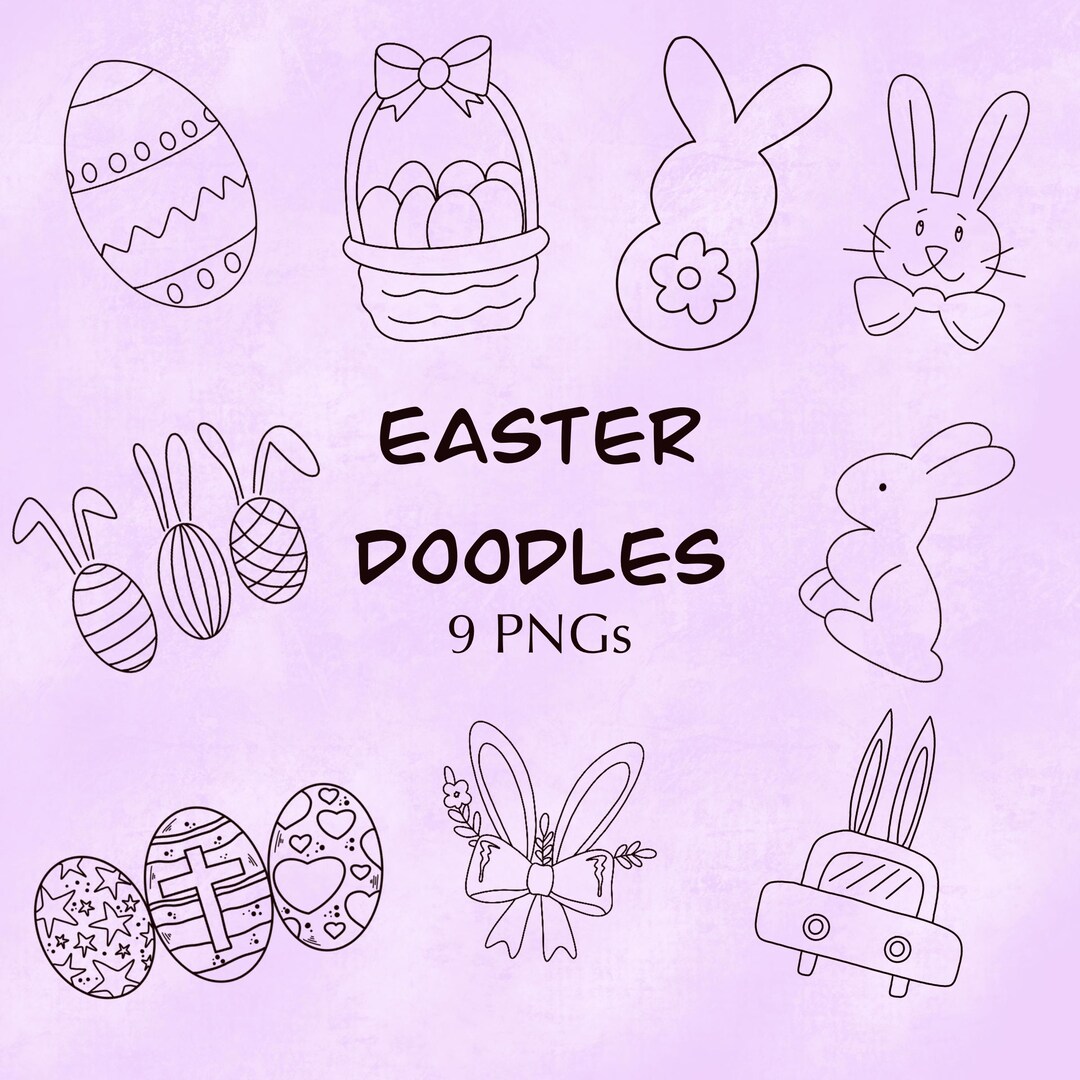 Easter PNG Doodles | Hand-drawn Easter Doodles | Bunny Clipart Bundle ...