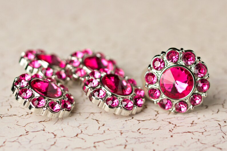 5 Rhinestone Buttons Hot Pink Buttons Lauren Button 25mm | Etsy