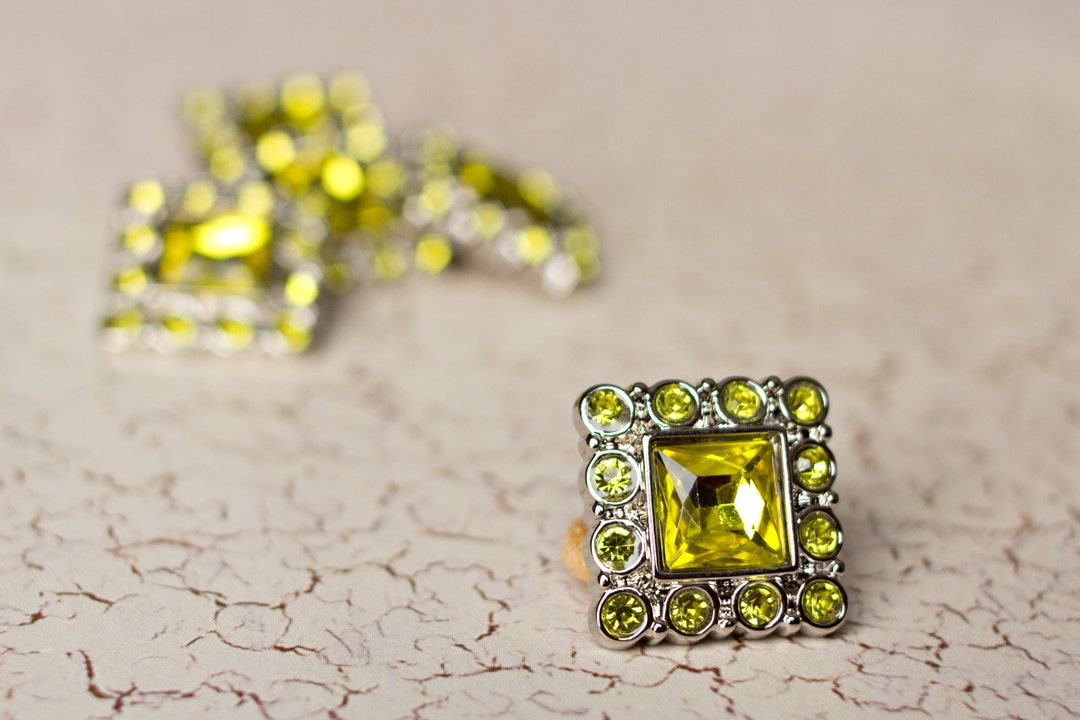 Square Rhinestone Buttons 5 Yellow Buttons Logan Button 28mm Plastic ...