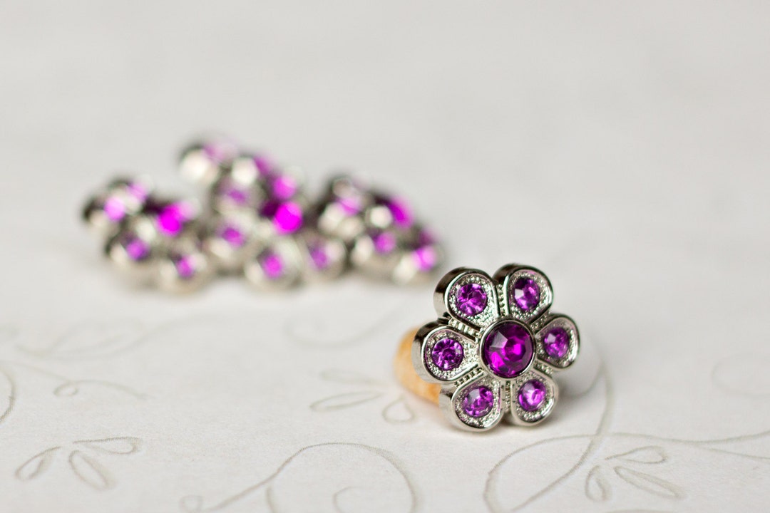 5 Purple Rhinestone Buttons - Purple Flower Button - Christine Button ...