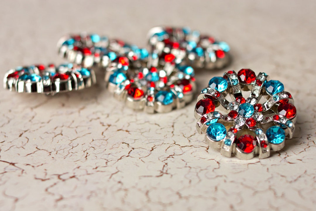 5 Strass Knöpfe Rot/Türkis/Klar Strass Knopf Lisa Button 32mm Seuss ...