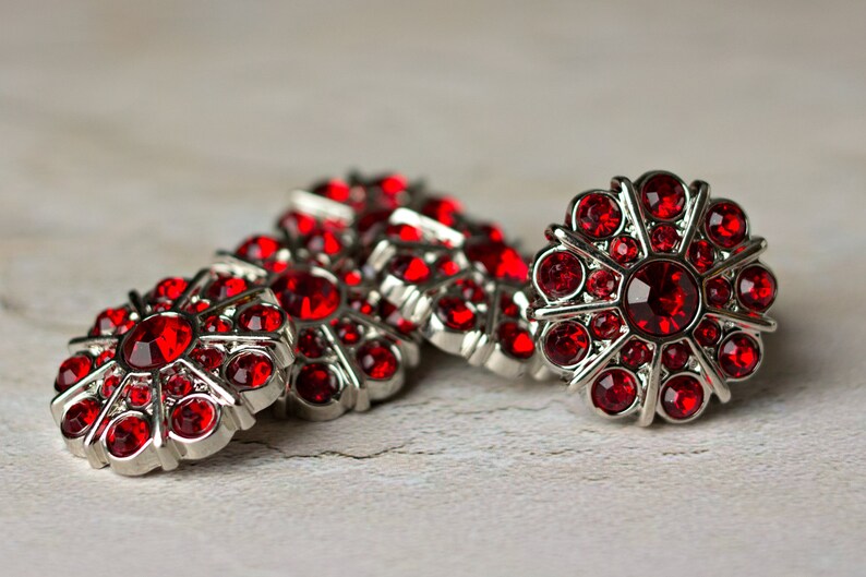 5 Red Rhinestone Buttons Emma Button 25mm Plastic | Etsy