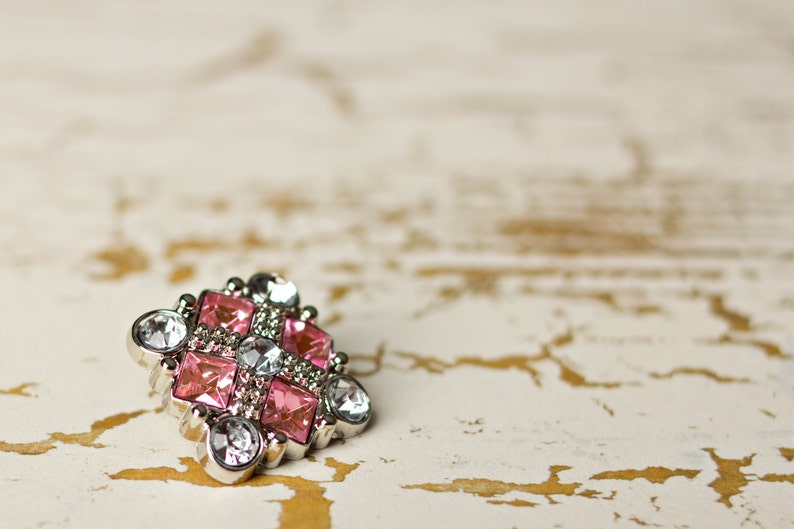Plastic Rhinestone Buttons - 5 Pink / Clear Square Buttons - Diane ...